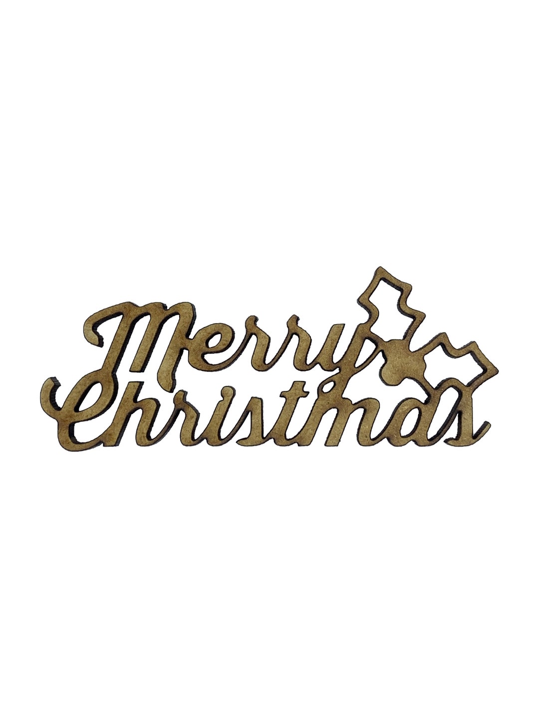 4x Merry Christmas Holly 7cm Wood Craft Embelishments Laser Cut Shape ...