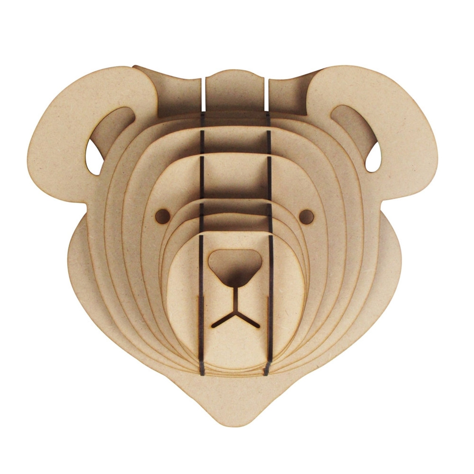 Large/ Small Wooden Teddy Bear Animal Trophy Head 3D Wall Art Kids Home ...