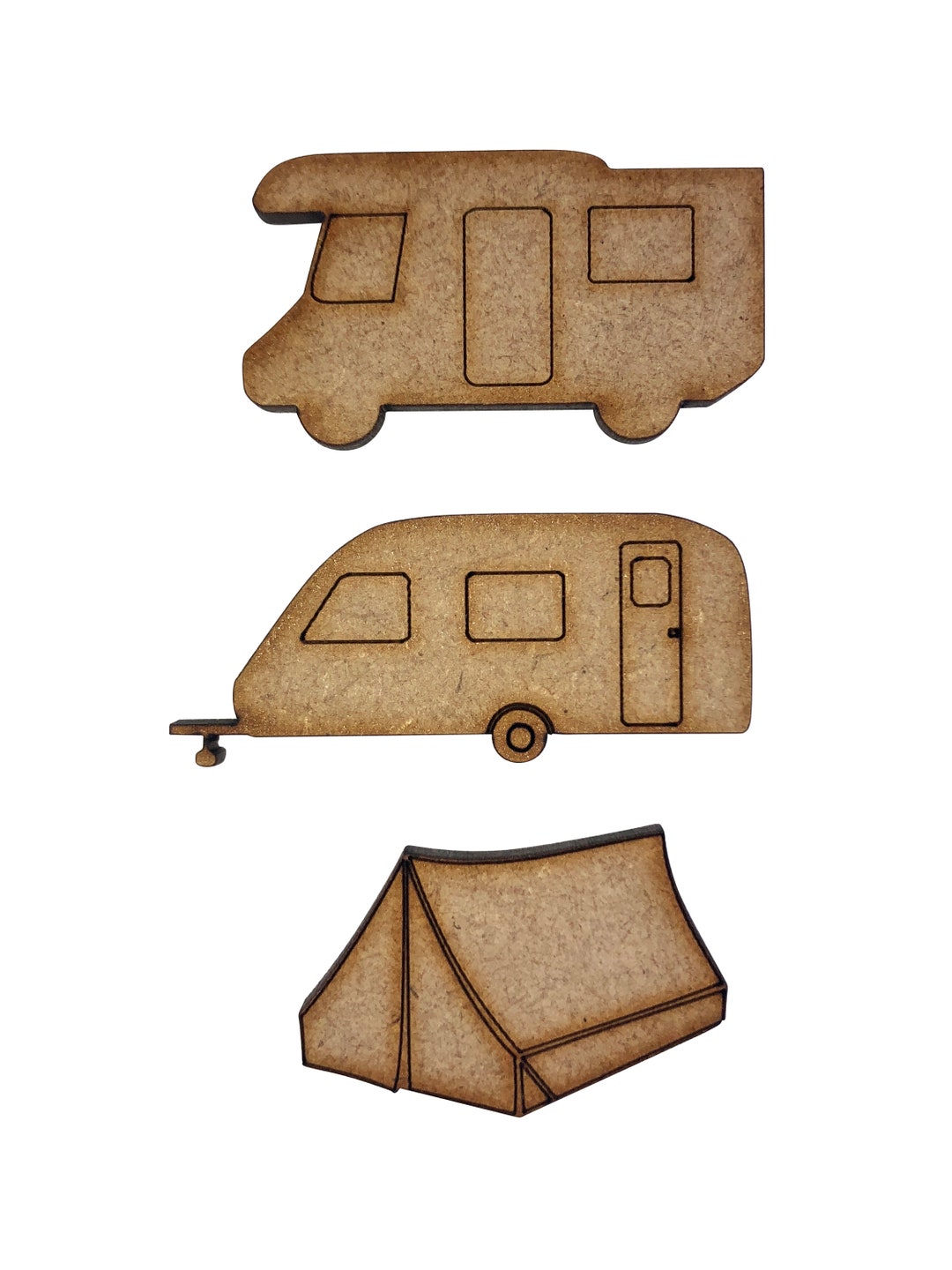 16x Campervans Caravans Tents 4cm Wood Craft Embelishments Laser Cut ...