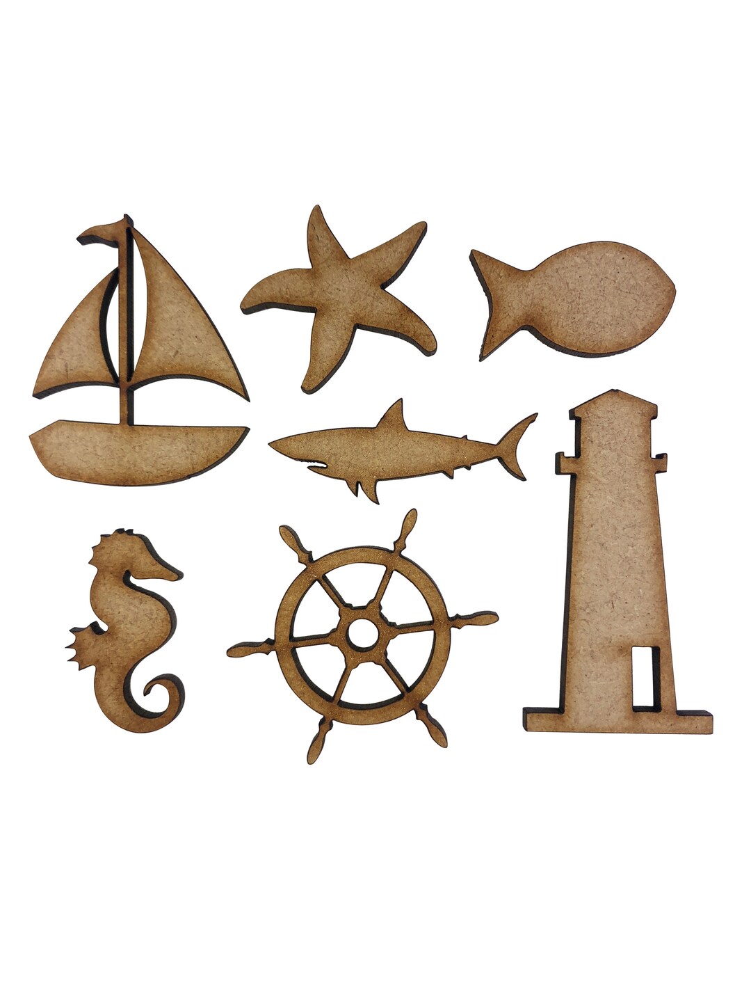 20x Assorted Sea Life Nautical 3cm Wood Craft Embelishments Laser Cut ...