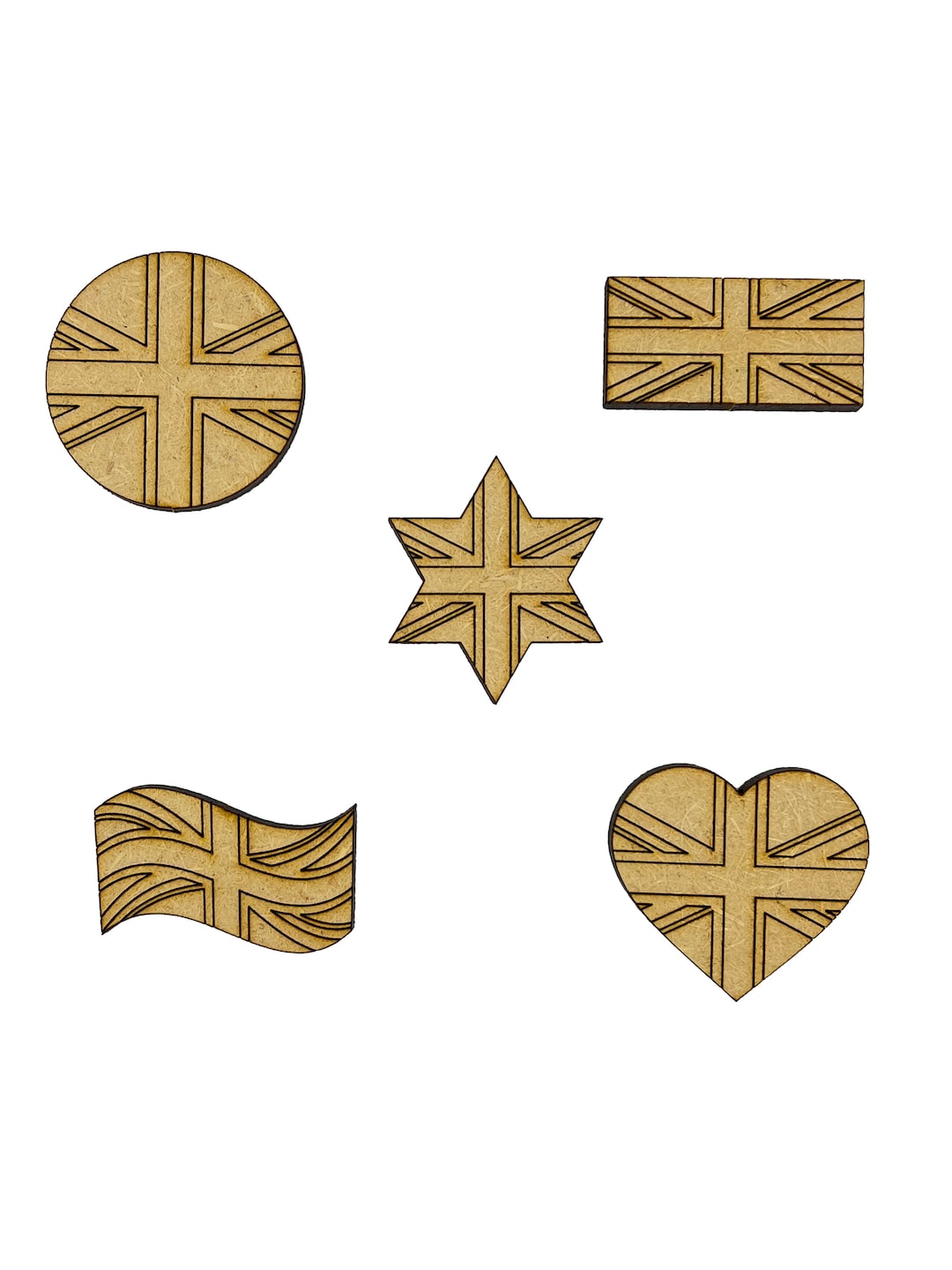 15x Union Jack Flag Shapes UK 3cm Wood Craft Embelishments Laser Cut ...