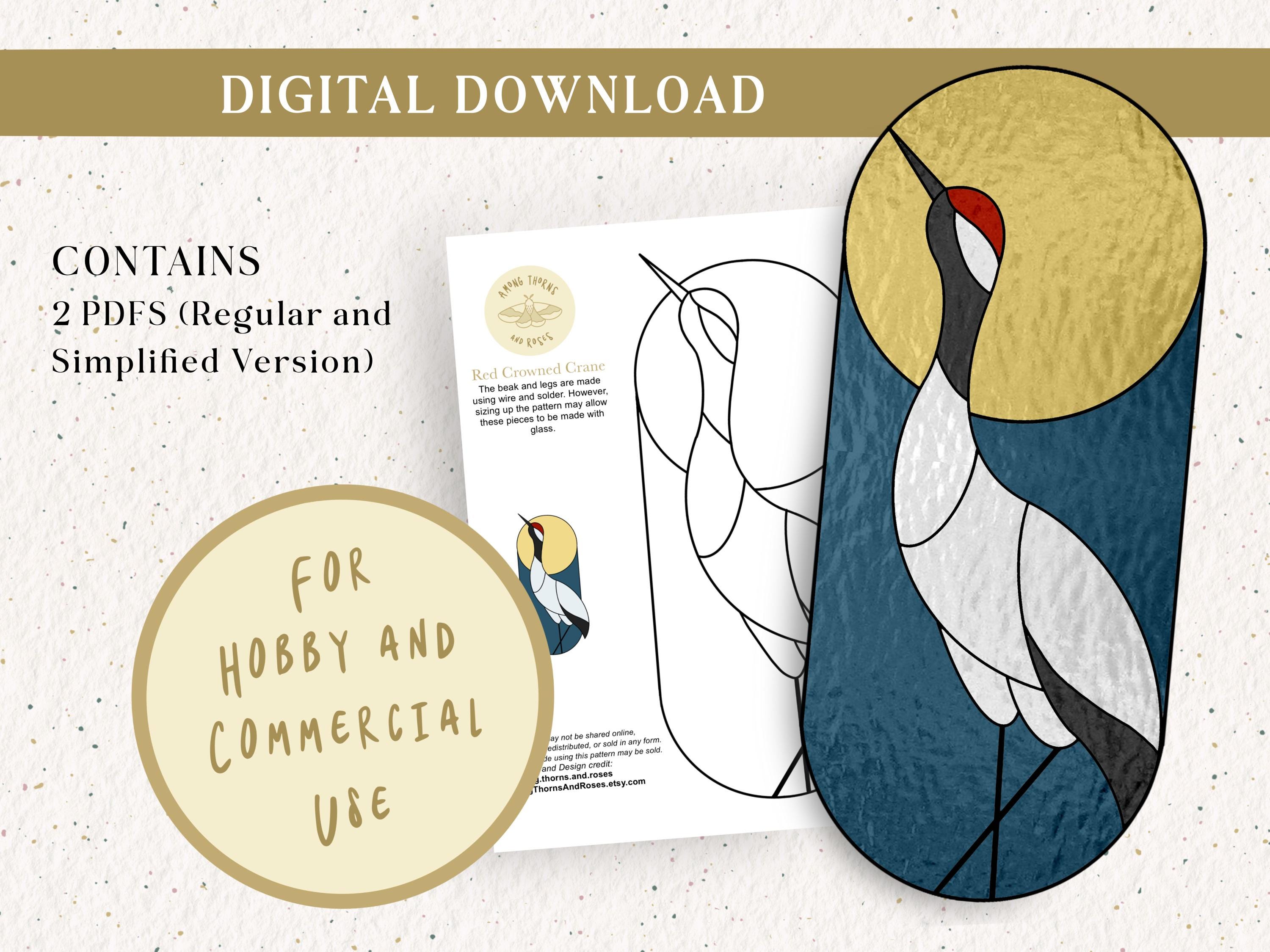 DIGITAL DOWNLOAD | Red Crowned Crane Bird Stained Glass Pattern ...