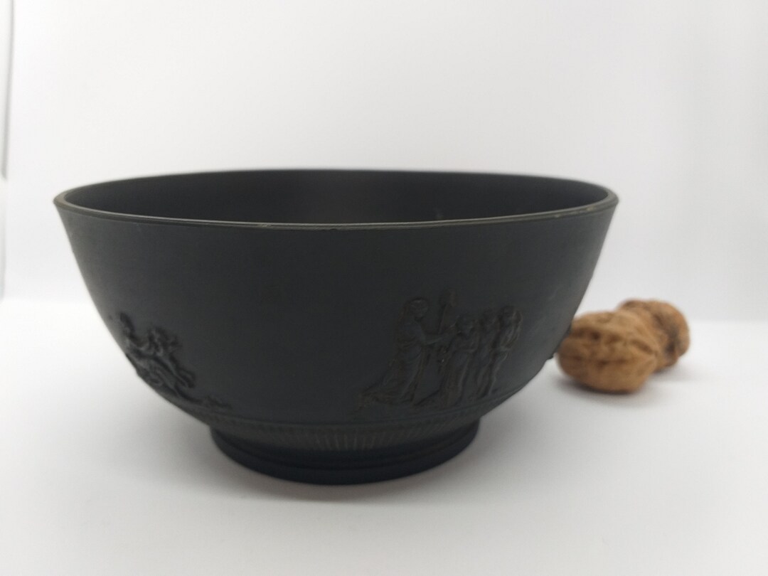 Large Antique Black Basalt Footed Bowl With Neo-classical Figurines on ...