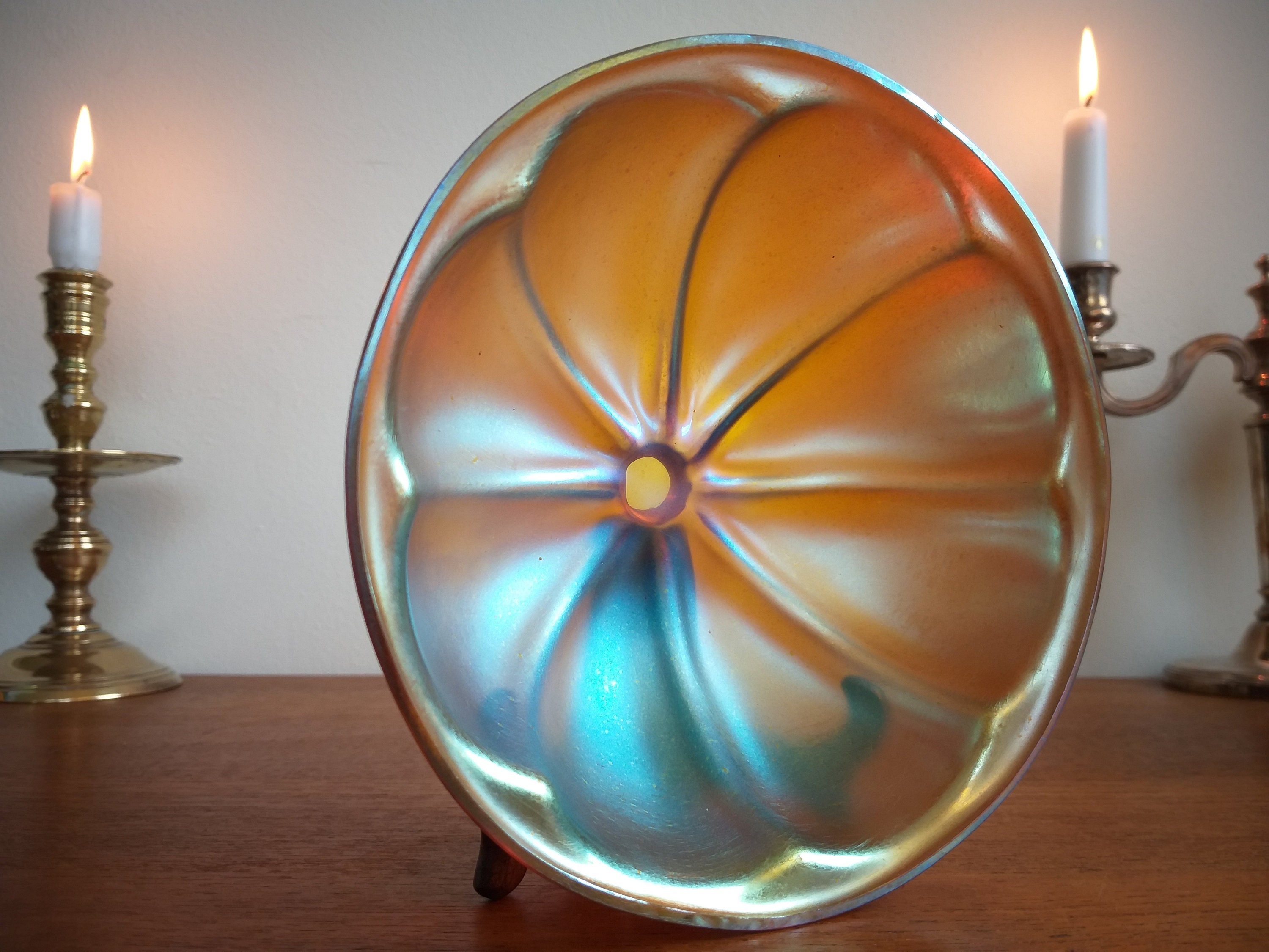 WMF Myra Crystal Iridescent Blue Gold Glass Karl Wiedmann | Etsy