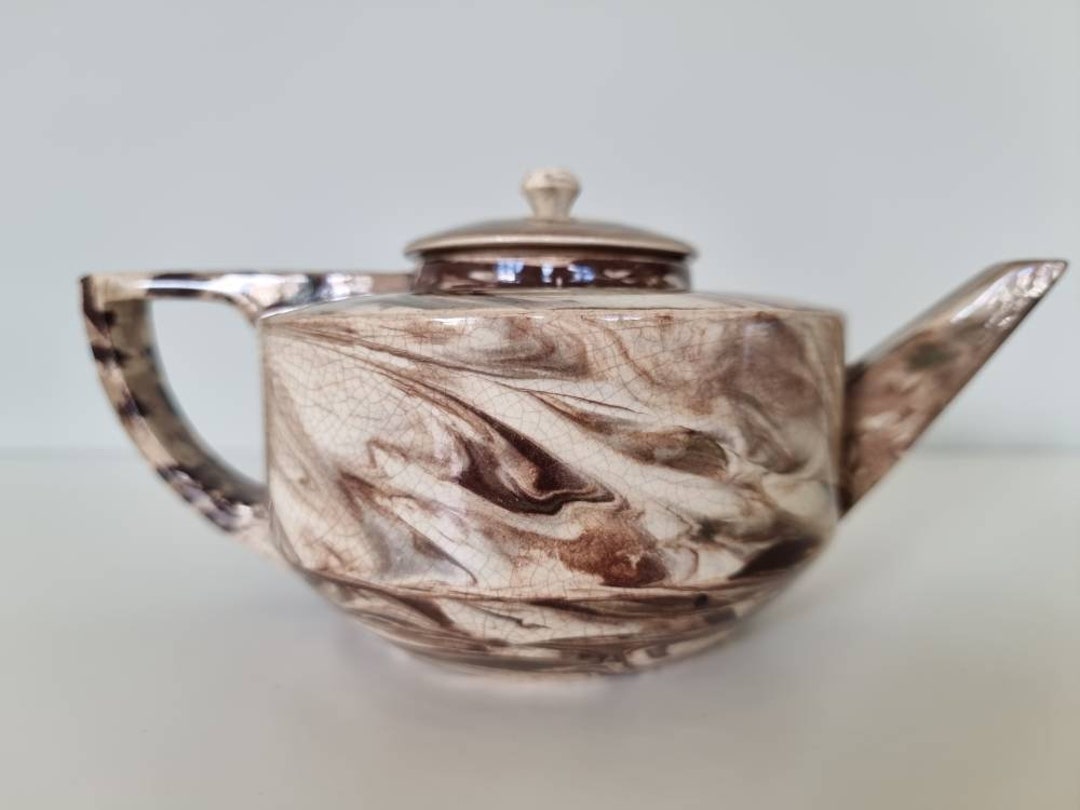 Rare Agateware Marbled Teapot, Unique Lightweighted Pottery in Green ...