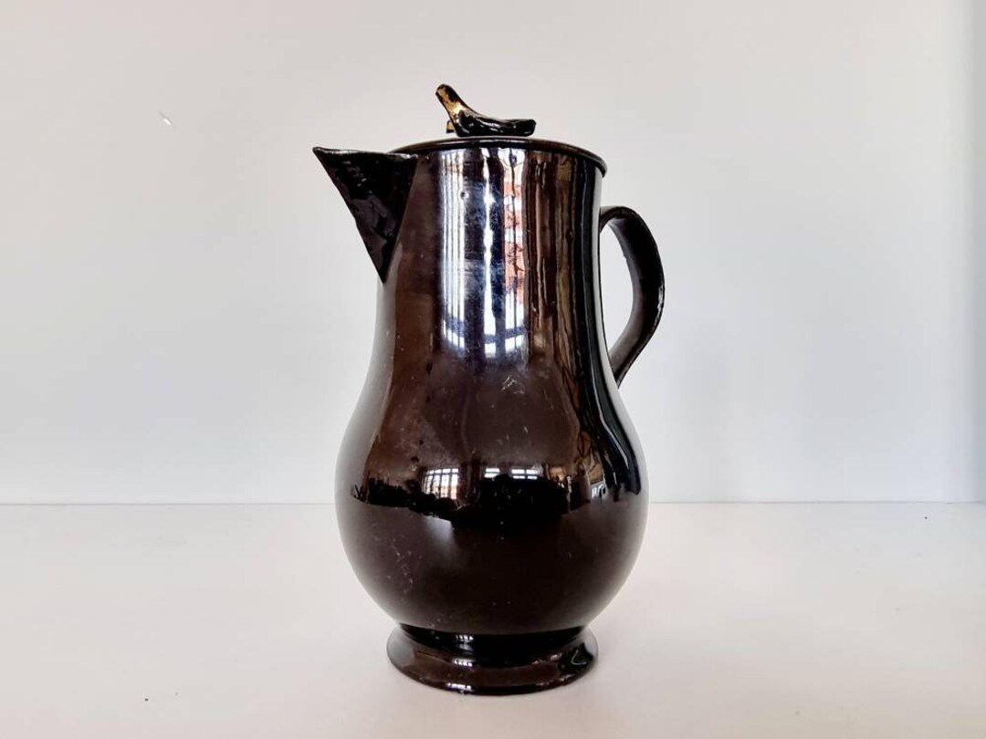 Rare Jackfield English Pottery Classic Form Black Glazed Lidded Pitcher ...