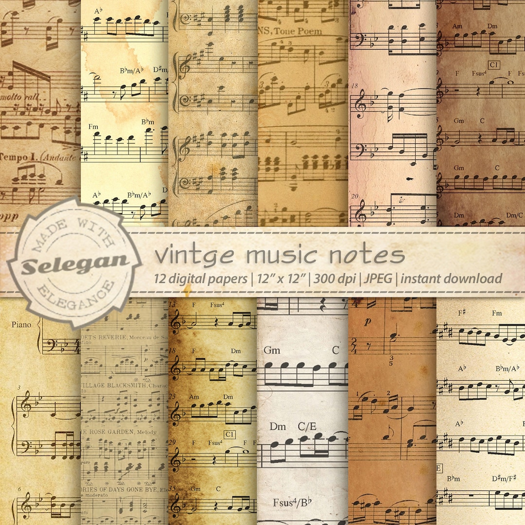 VINTAGE MUSIC NOTES Old Antique Music Note, Digital Scrapbook Paper ...