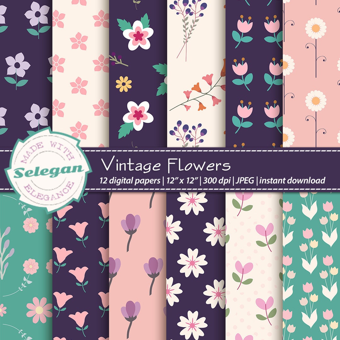 VINTAGE FLOWERS Digital Printable Scrapbook Paper Backgrounds - Etsy