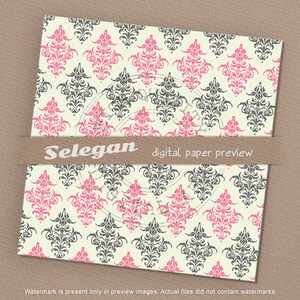 Pink Gray Digital Paper Pink Gray Damask Pink and Grey Baby Girl ...