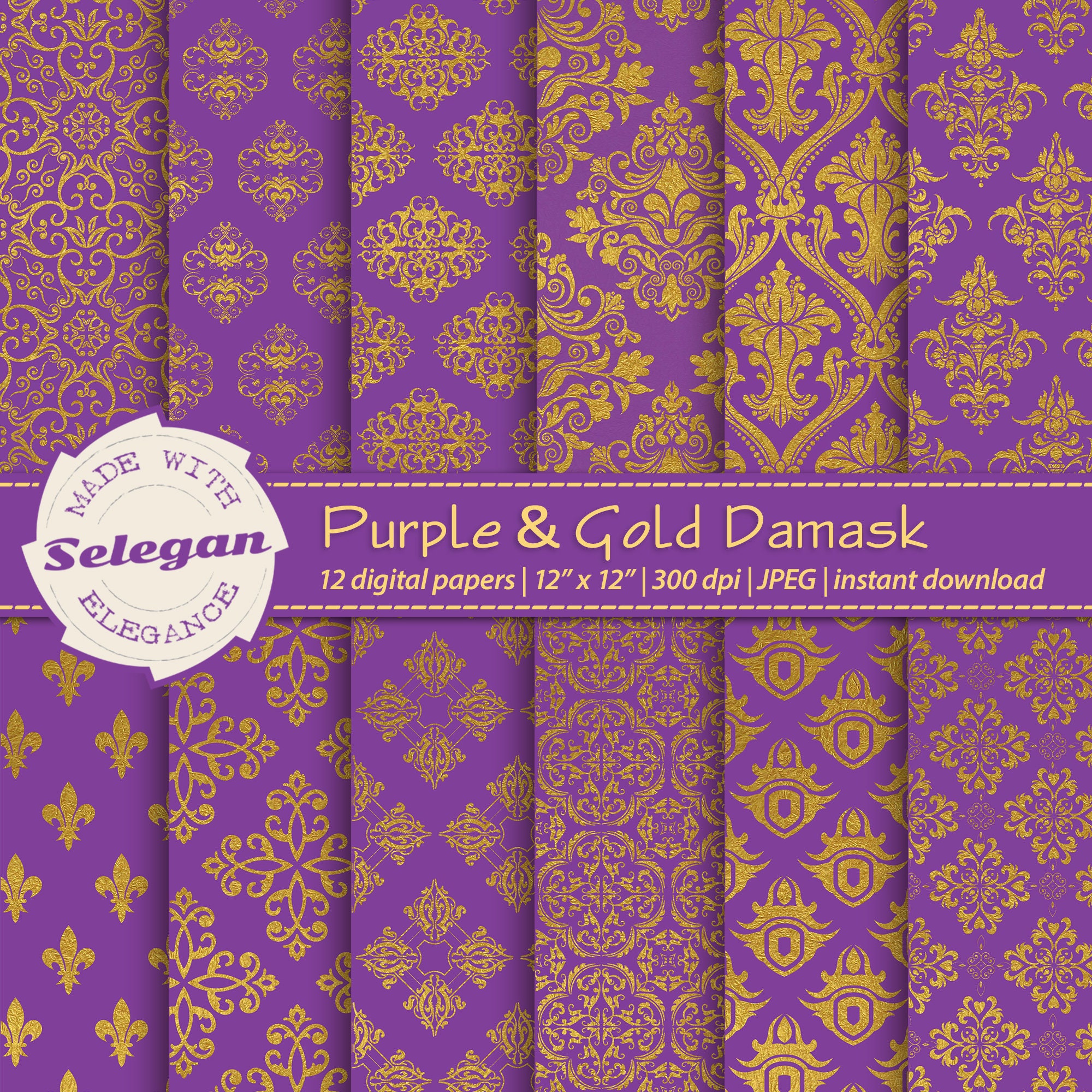 Purple Damask Scrapbook Paper