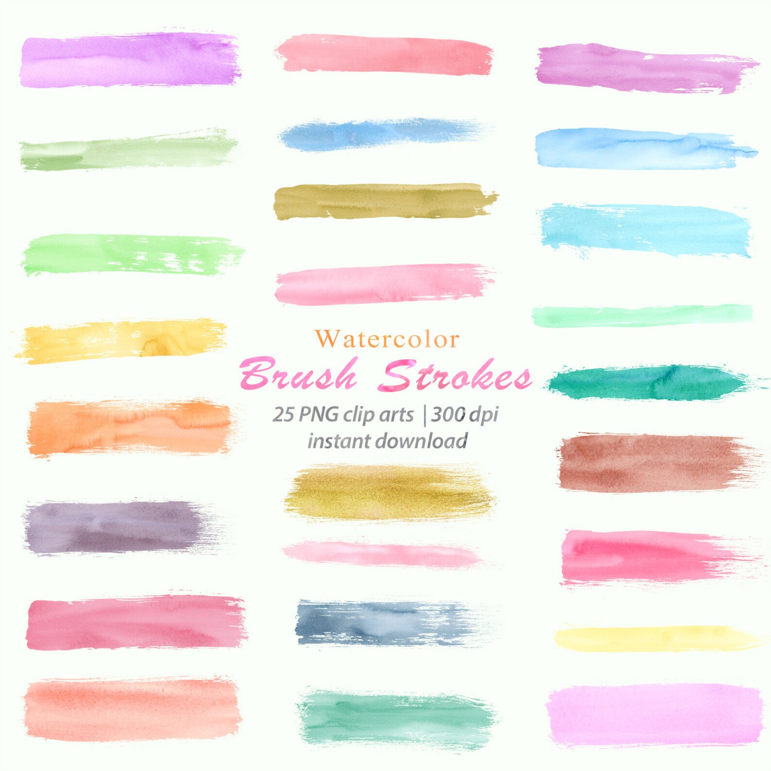 BRUSH STROKES Hand Painted Watercolor Brush Stroke Clipart, Digital ...