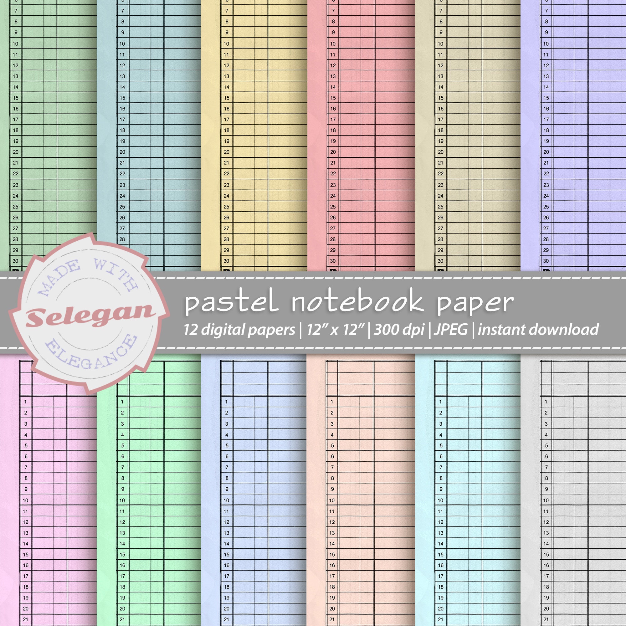PASTEL NOTEBOOK PAPER Back to School Themed Paper Texture Backgrounds ...