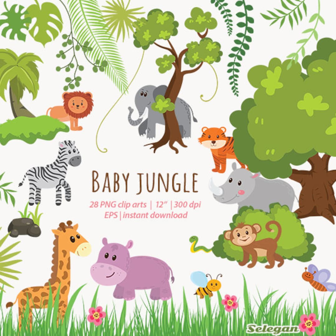 BABY JUNGLE Cartoon Animal Clip Art, Vector Eps Forest Elements ...