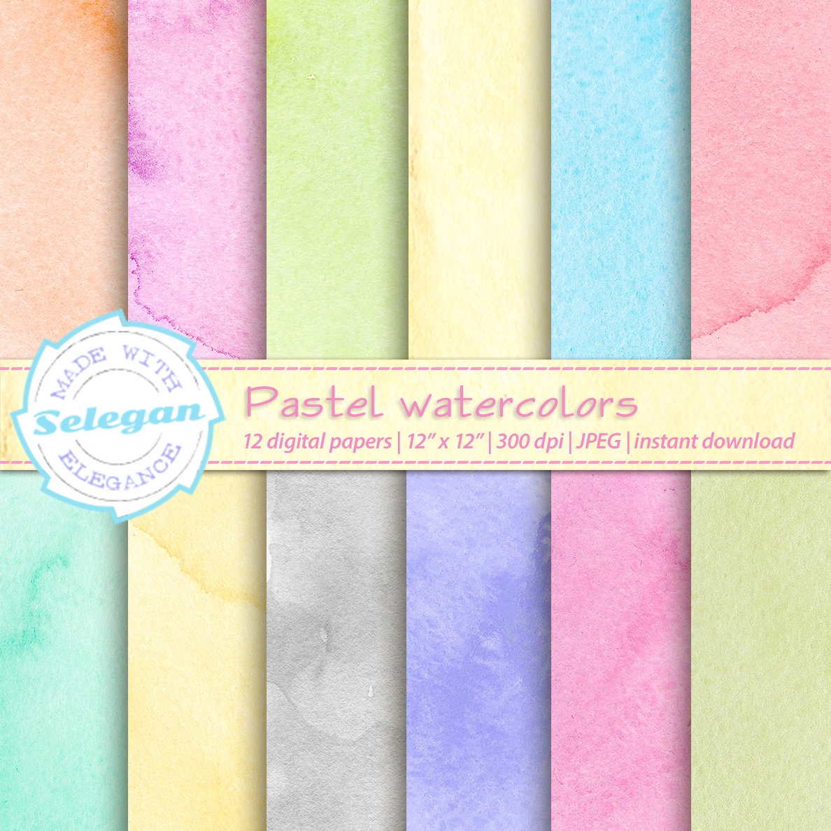 PASTEL WATERCOLORS Digital Hand Painted Watercolor Paper - Etsy