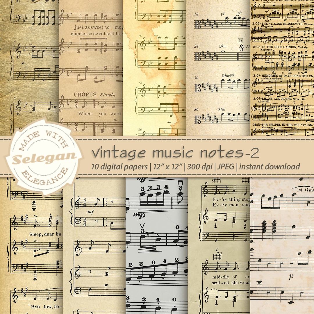 VINTAGE MUSIC NOTES 2, Antique Digital Paper, Old Paper Background ...
