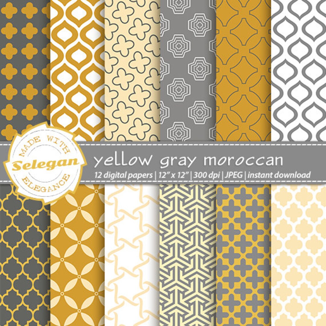 YELLOW & GRAY MOROCCAN Digital Paper Scrapbooking Paper 12x12 - Etsy