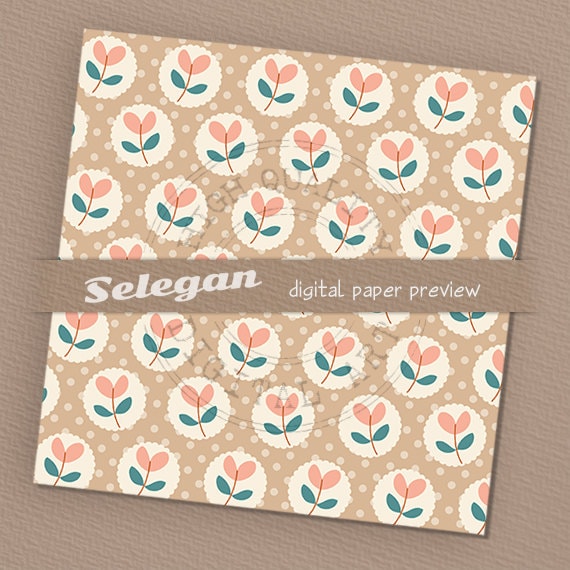 Flower Pattern Digital Scrapbook Paper, RETRO FLOWERS, 12x12 DIY Floral ...