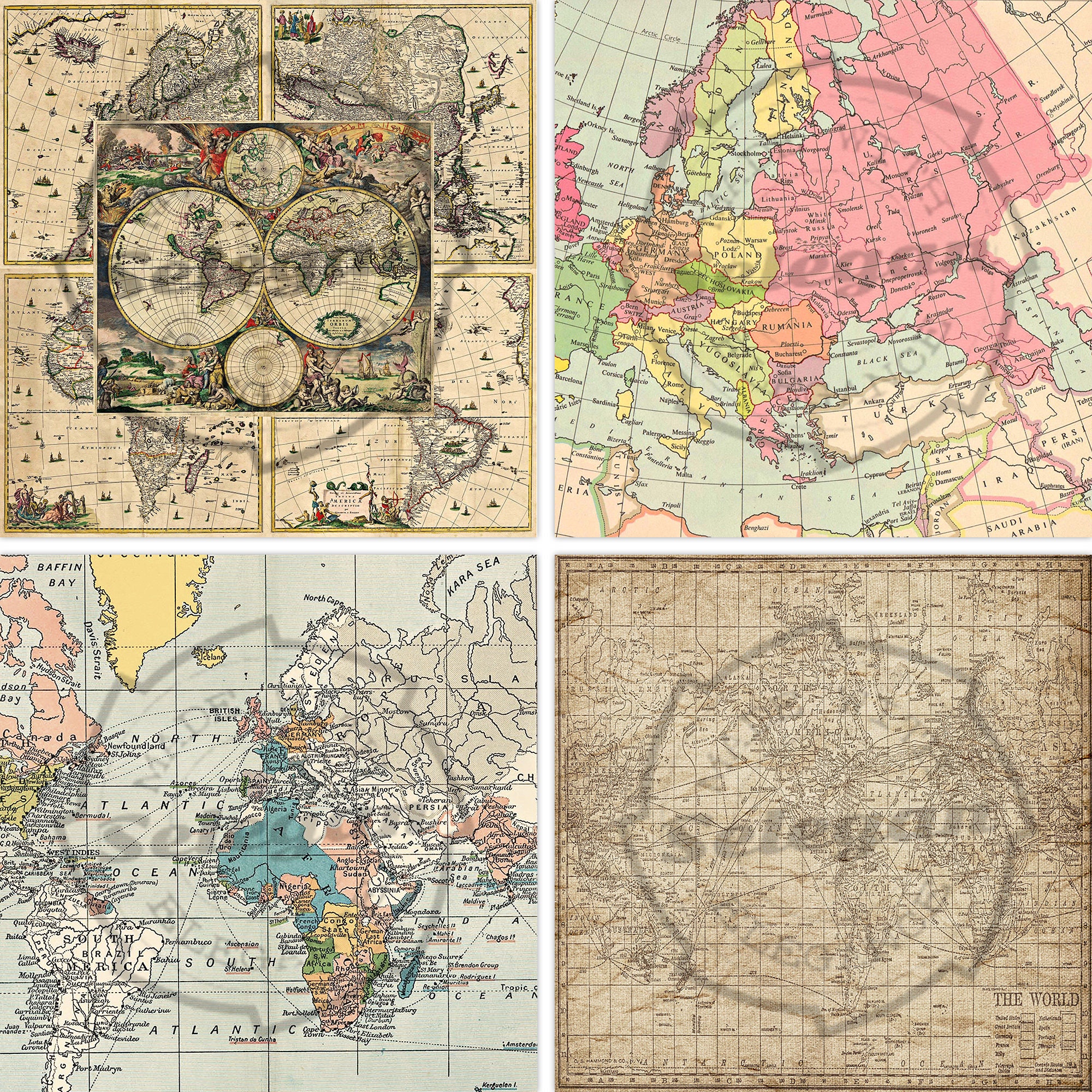 VINTAGE LANDKARTE, antike alte Landkarten digitales Papier ...