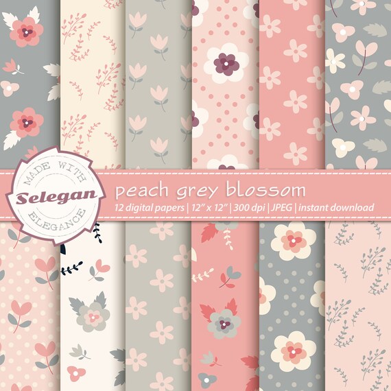 PEACH GREY BLOSSOM Digital Printable Floral Pattern - Etsy