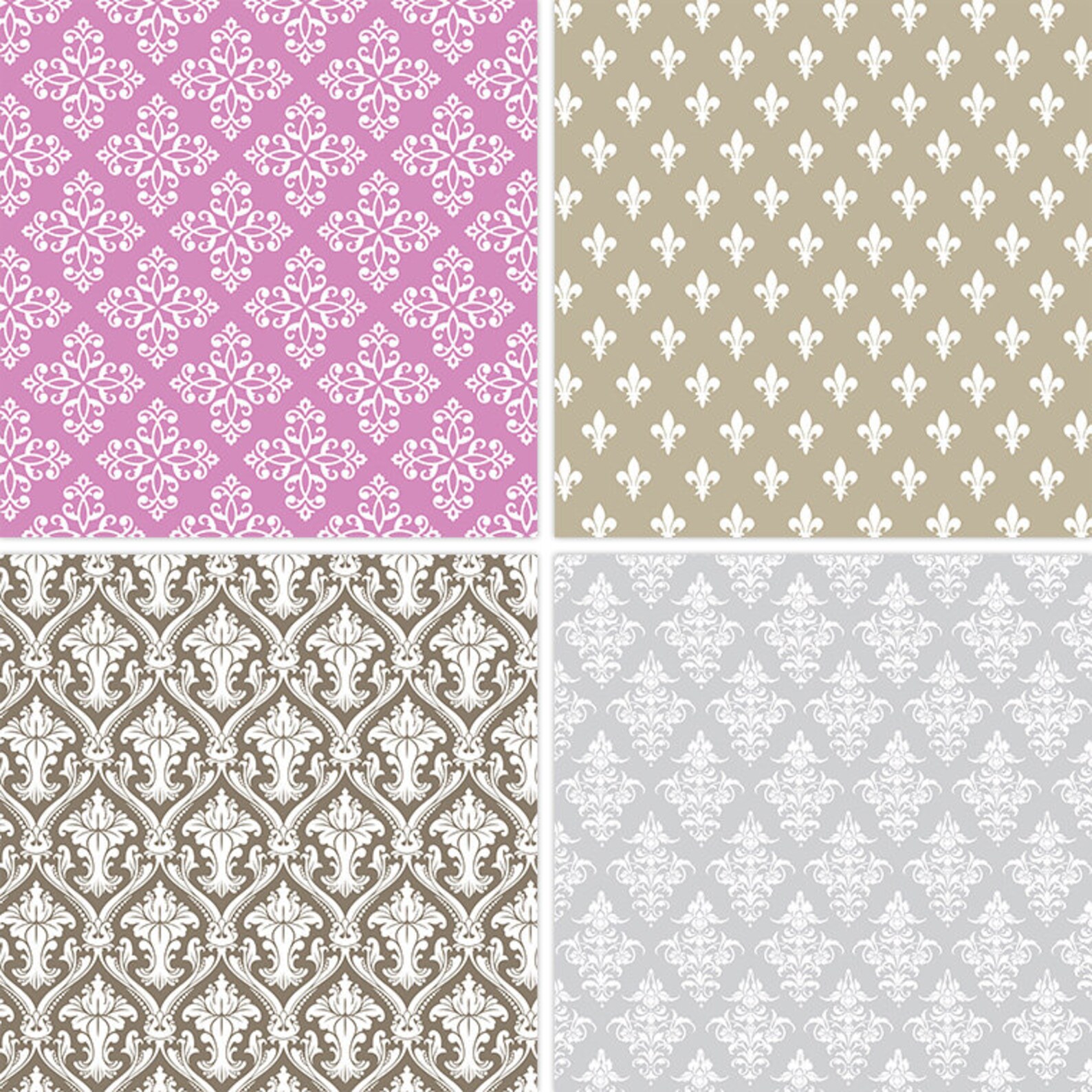 Colorful Damask, Digital Paper, Scrapbooking, Paper, 12x12, Printable ...