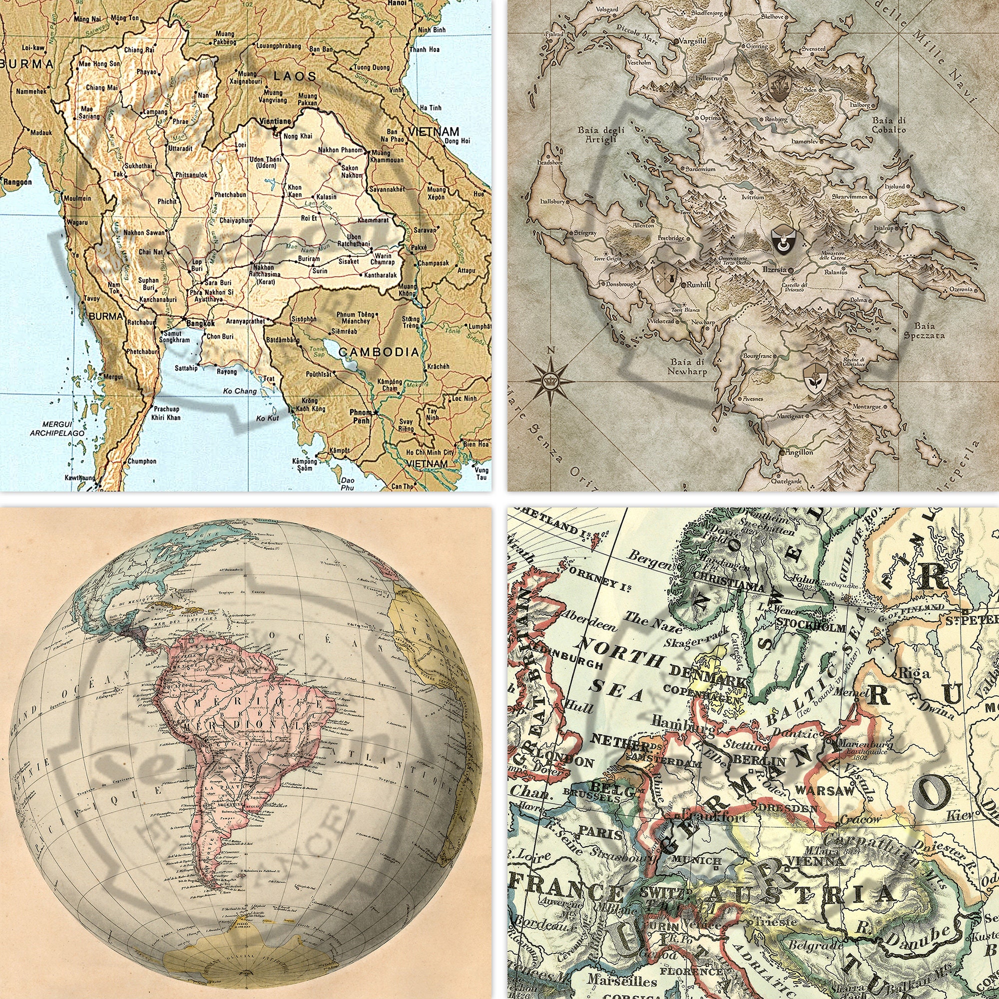 VINTAGE LANDKARTE, antike alte Landkarten digitales Papier ...