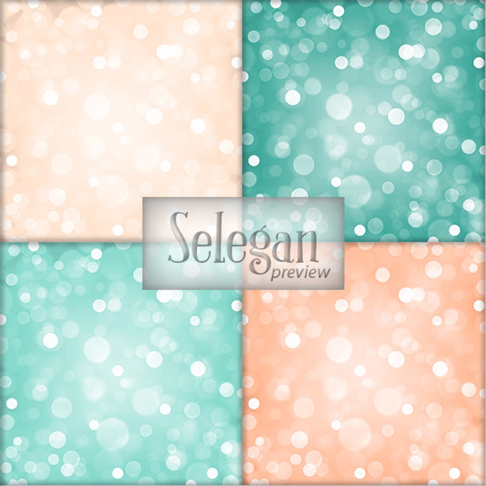 Bokeh digital scrapbook paper CORAL & TEAL BOKEH light | Etsy