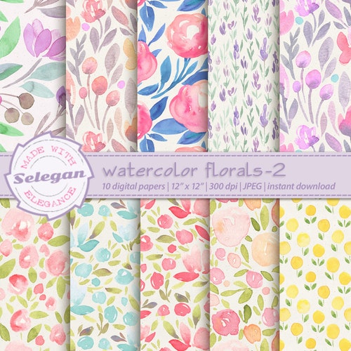 Watercolor Floral Digital Paper Seamless Floral Pattern - Etsy