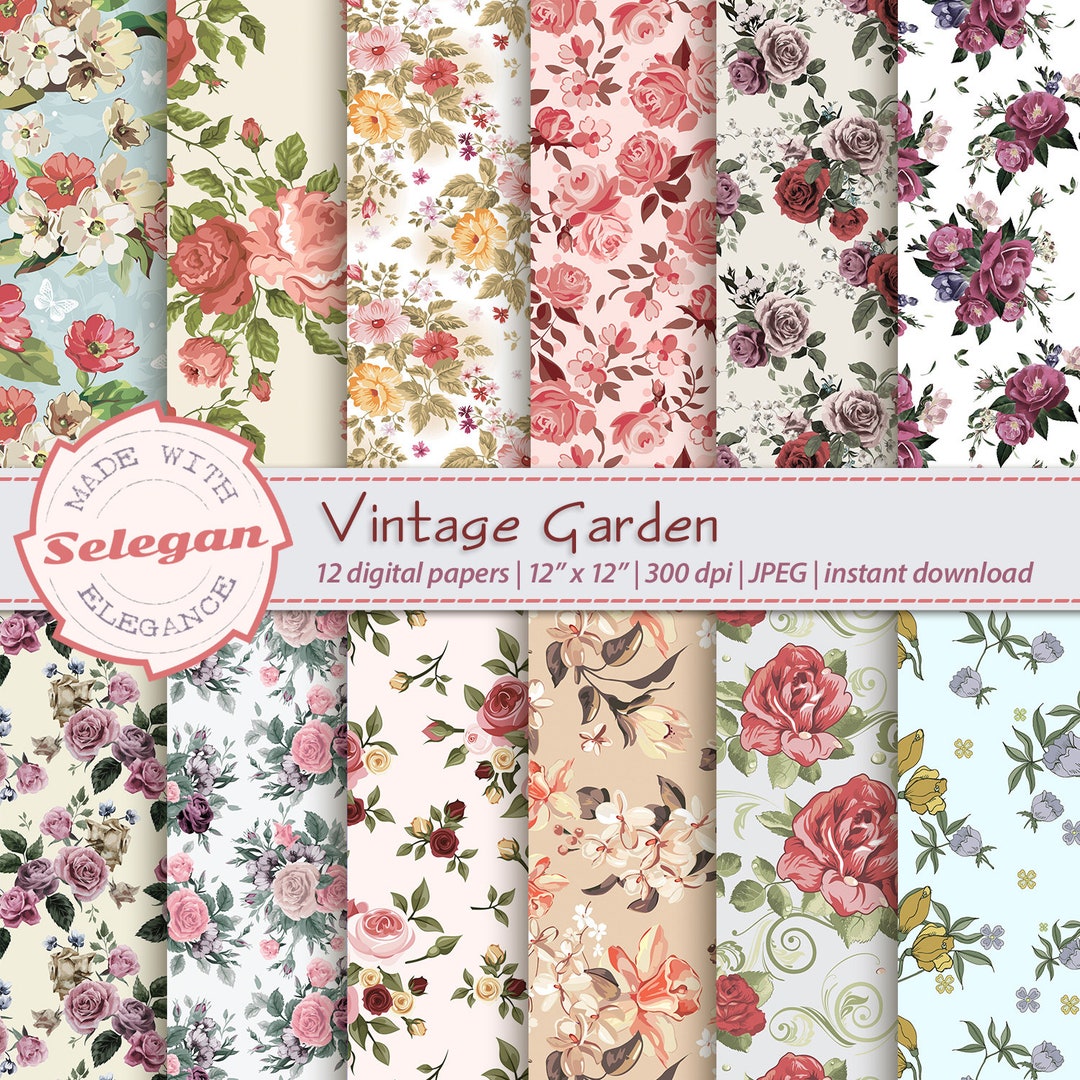 VINTAGE GARDEN, Vintage Flowers Background, Blossom Flower Seamless ...