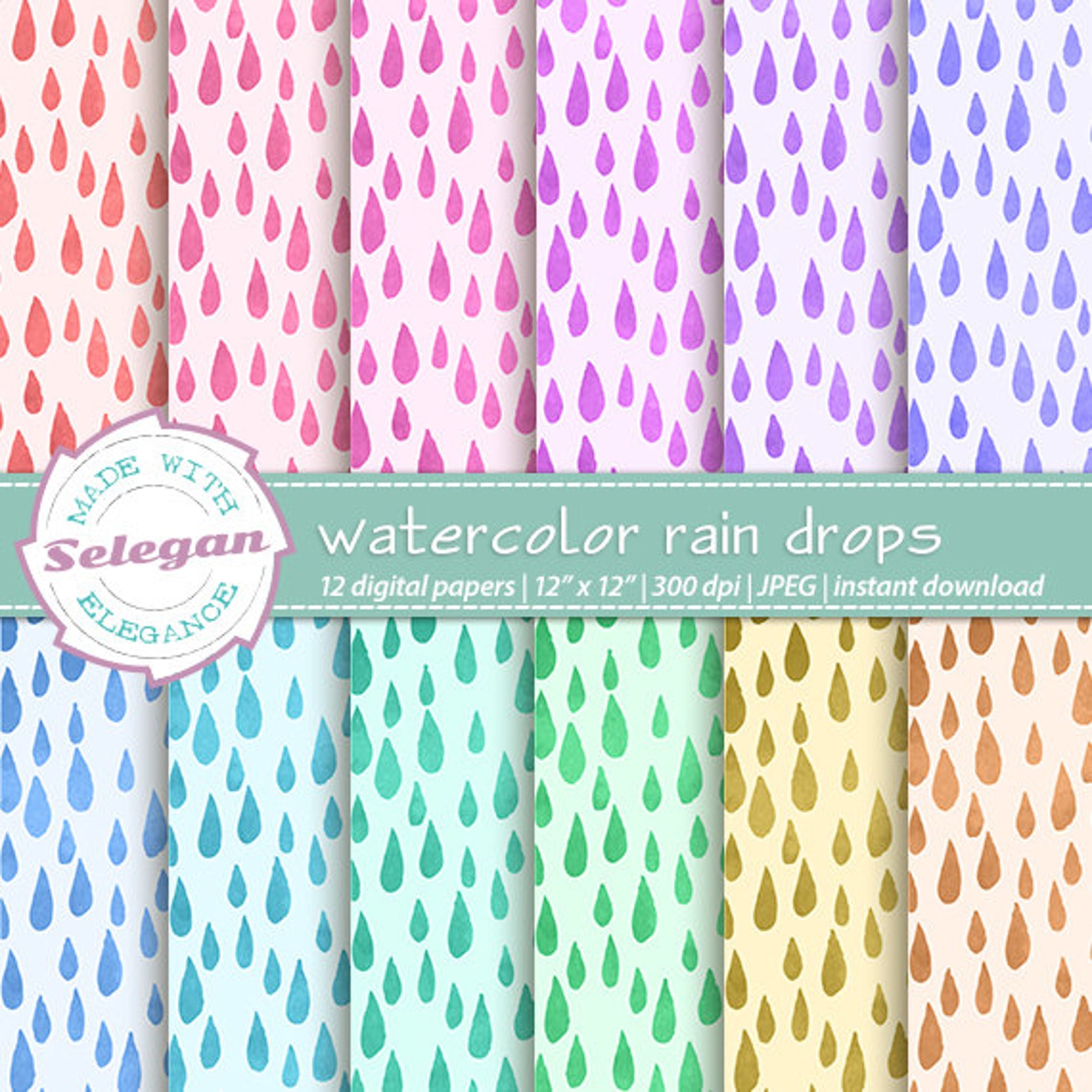 Water Color Scrapbook Paper Watercolor Rain Drops - Etsy