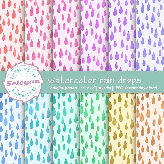 Water Color Scrapbook Paper Watercolor Rain Drops - Etsy