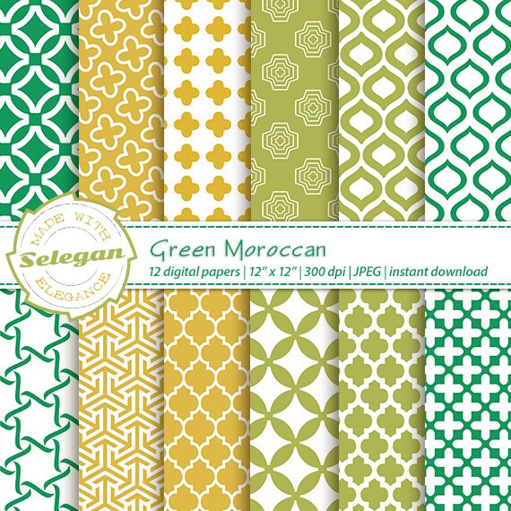 Green Moroccan Digital Paper Scrapbooking Paper 12x12 - Etsy