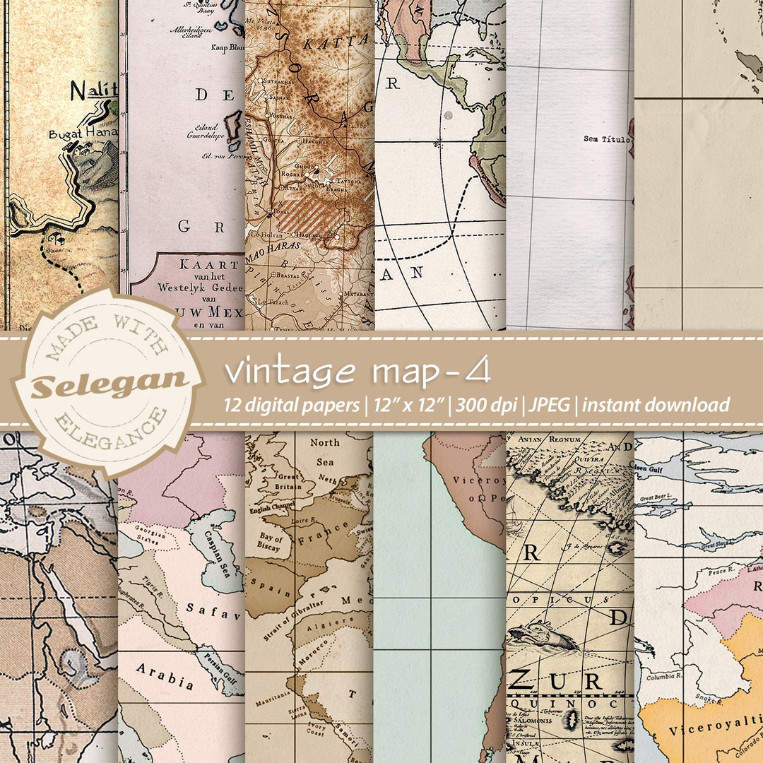 VINTAGE MAP 4 , Map Digital Paper, Antique Maps, Old World Maps ...