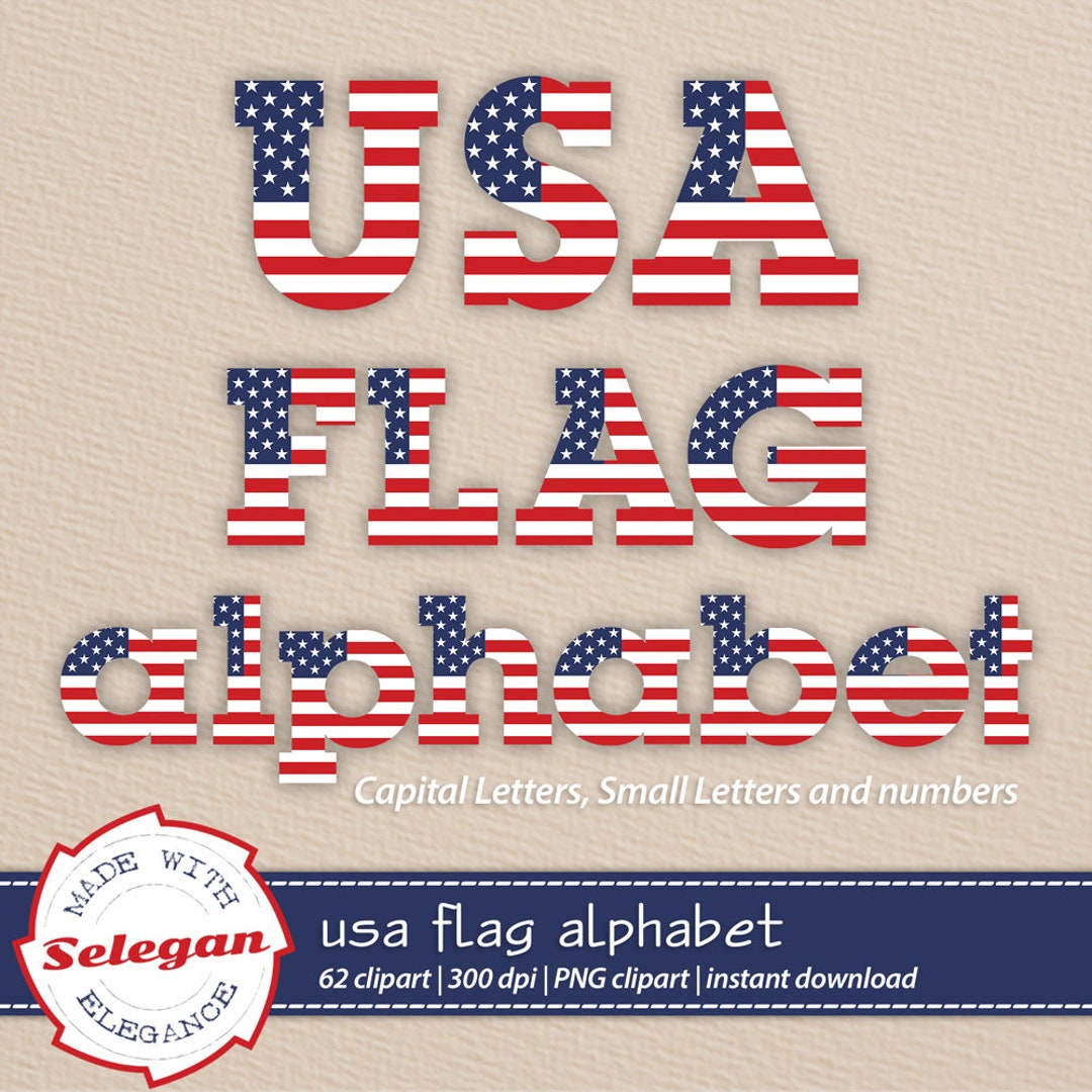 USA FLAG ALPHABET Hand Drawn Alphabetic Letters and Numbers Clipart Png ...