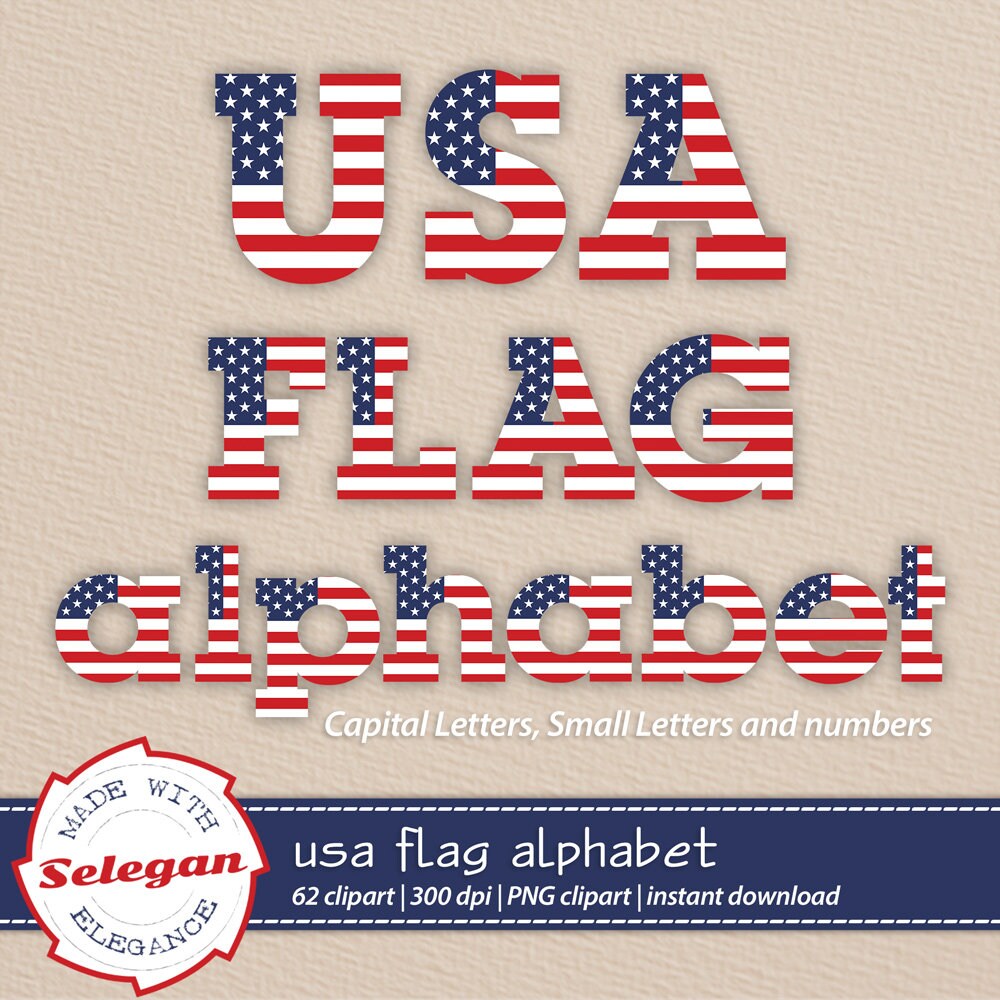 USA FLAG ALPHABET Hand Drawn Alphabetic Letters and Numbers - Etsy