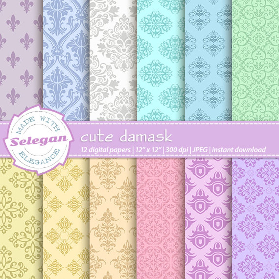 Cute Damask, Digital Paper, Damask, Scrapbooking, Paper, 12x12 ...