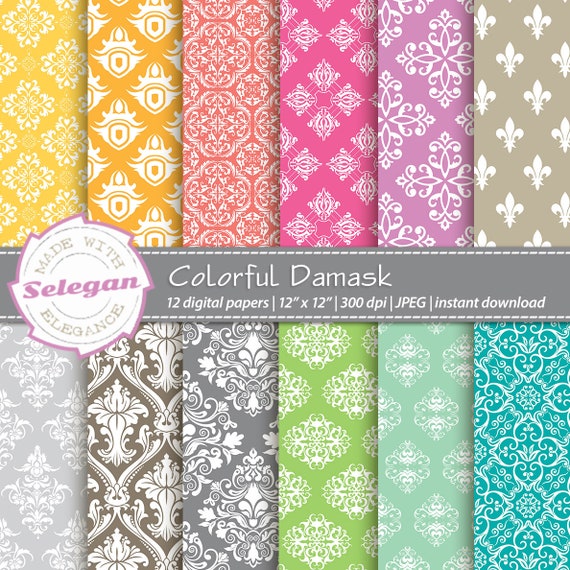 Colorful Damask Digital Paper Scrapbooking Paper 12x12 | Etsy