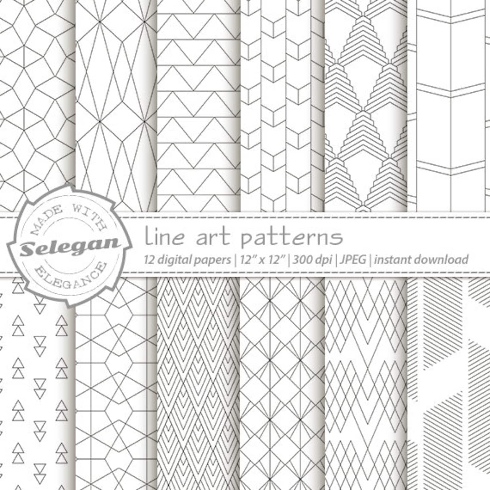 LINE ART PATTERNS Digital Printable Geometric Patterns for Scrapbook ...
