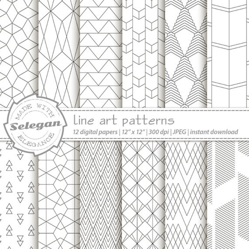 LINE ART PATTERNS Digital Printable Geometric Patterns for Scrapbook ...