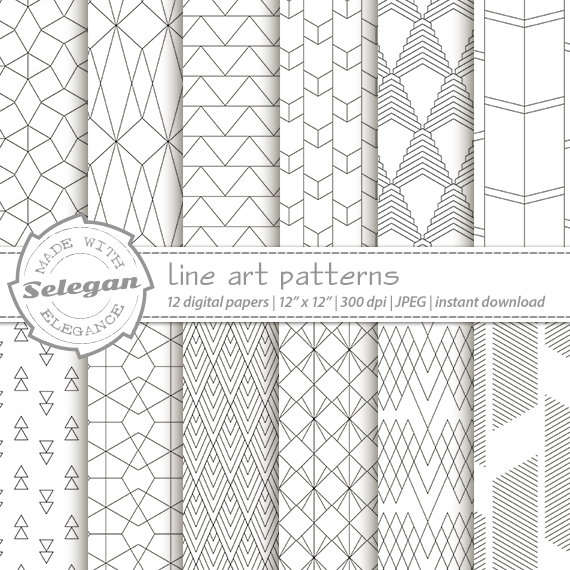 LINE ART PATTERNS Digital Printable Geometric Patterns for Scrapbook ...
