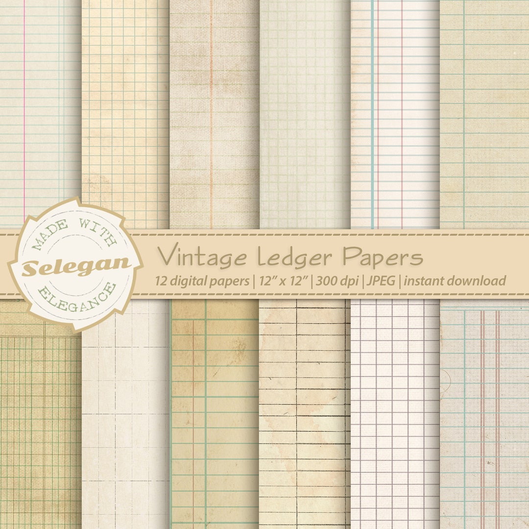 VINTAGE LEDGER PAPERS 12X12 Antique Style Digital Printable Scrapbook ...