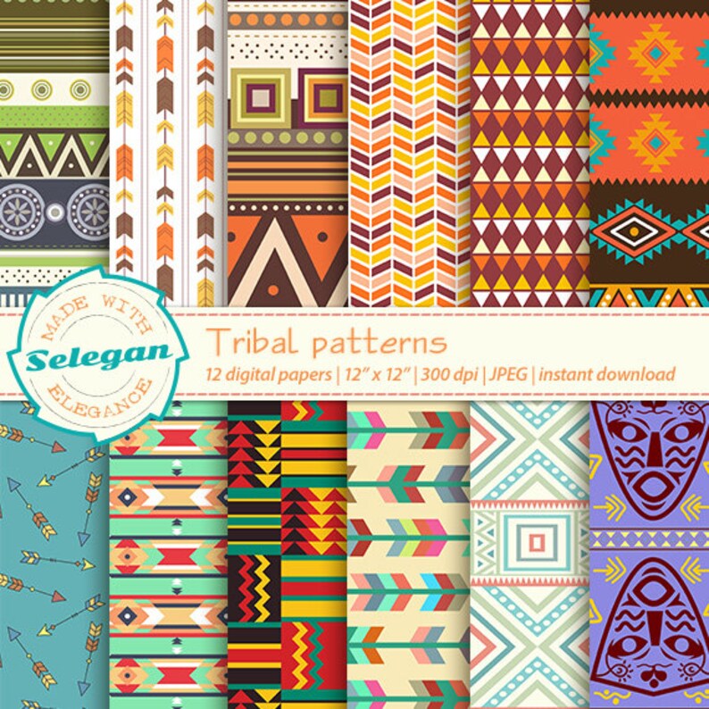 TRIBAL PATTERNS , Digital Printable Scrapbooking Paper, 12x12 Printable ...