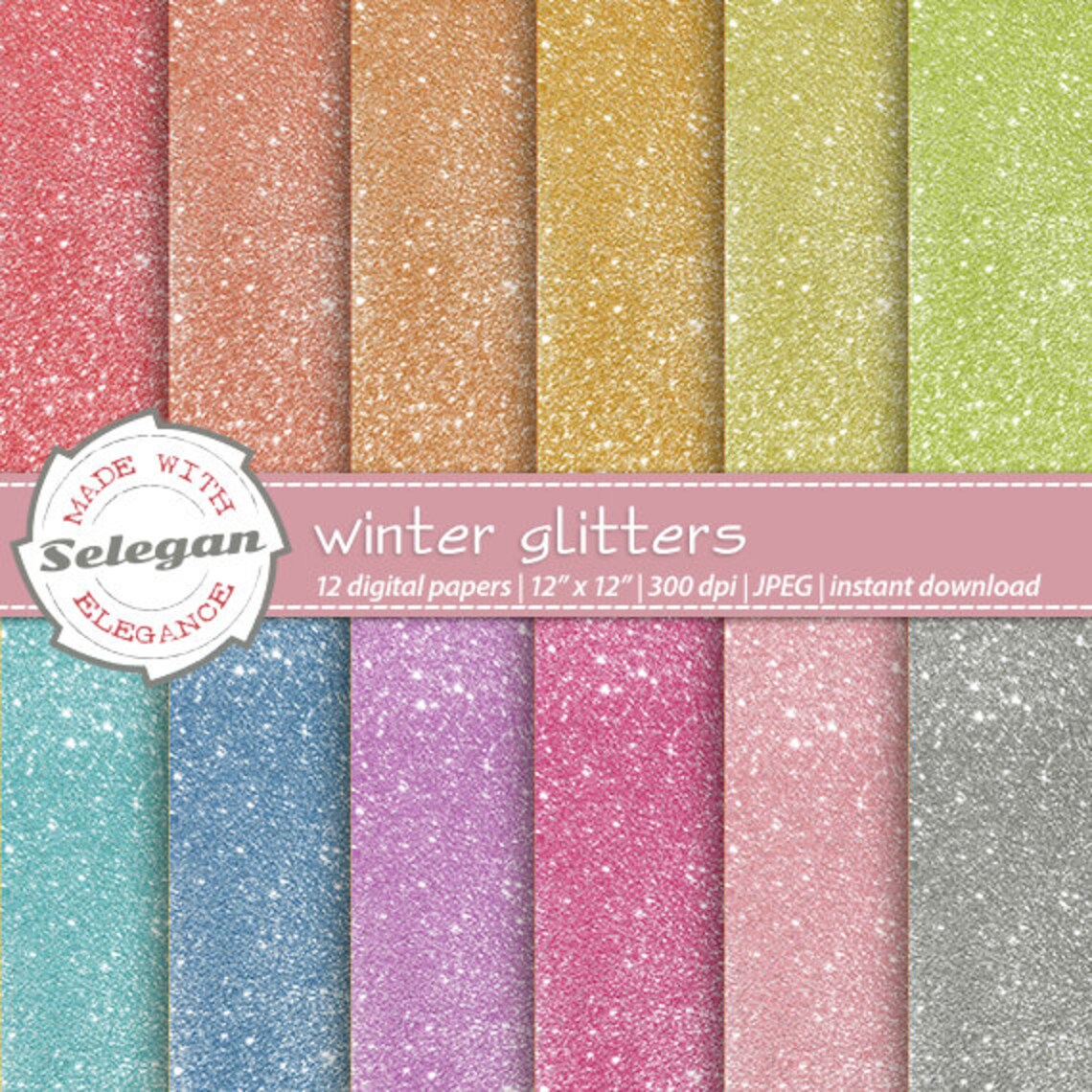 WINTER GLITTERS Digital Paper Scrapbooking Paper 12x12 - Etsy