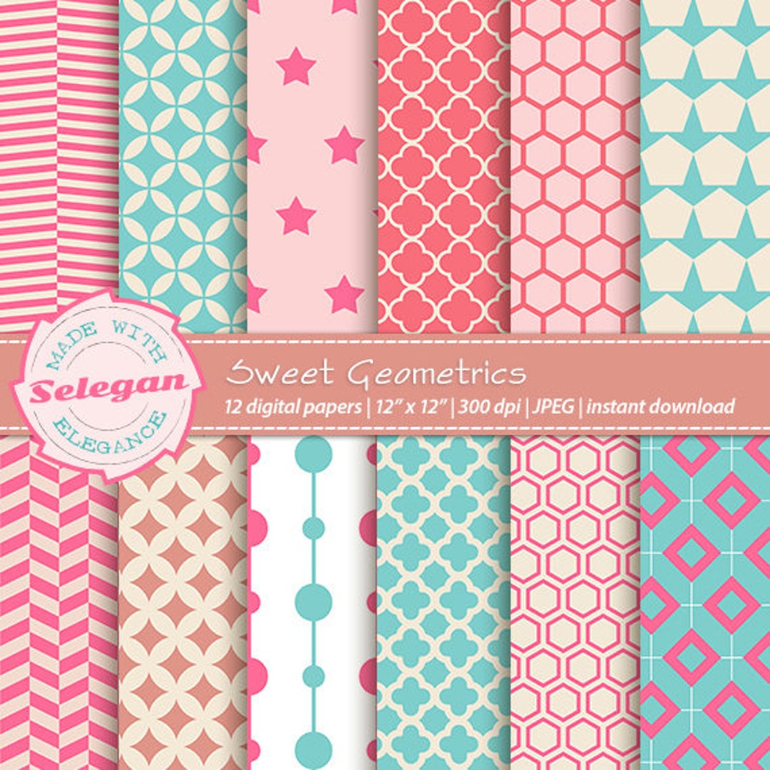 Geometric Art sweet Geometrics Digital Scrapbook Paper 12inch Printable ...