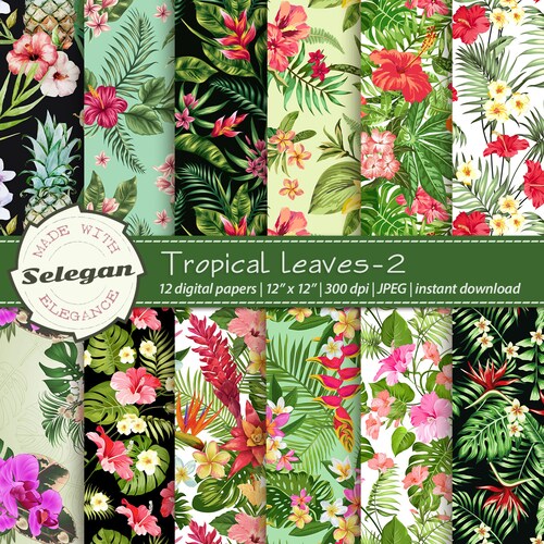 Tropical Scrapbook Paper Digital Scrapbook Tropical Leaves - Etsy
