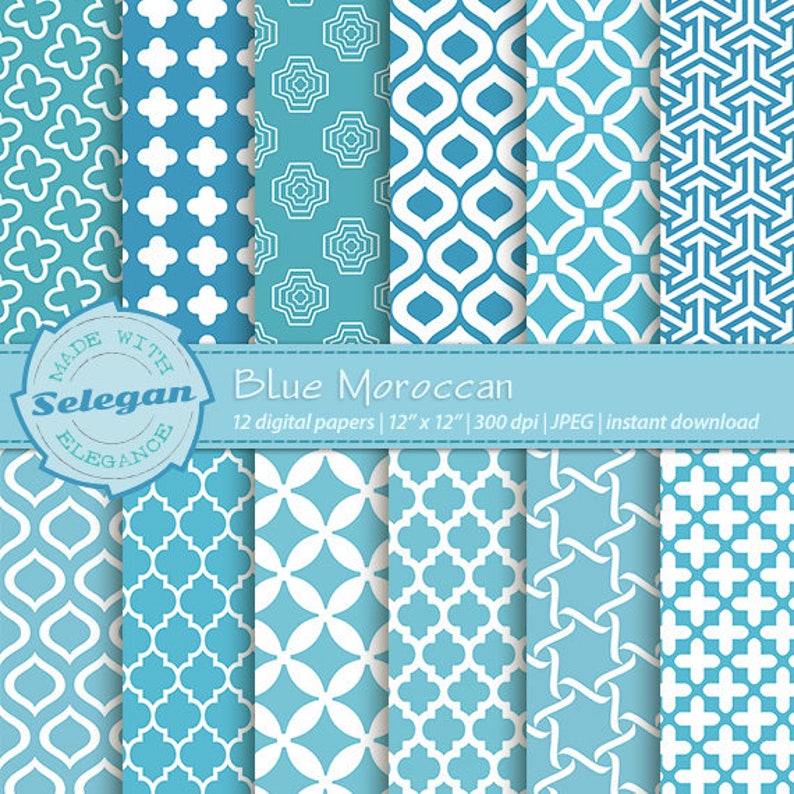 Blue Moroccan, Digital Paper, Scrapbooking, Paper, 12x12, Printable ...
