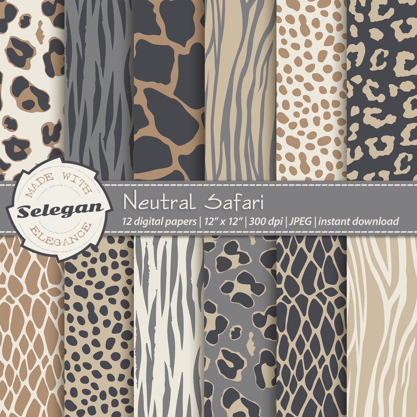 NEUTRAL SAFARI Wild Skin Pattern Backgrounds for Digital and | Etsy