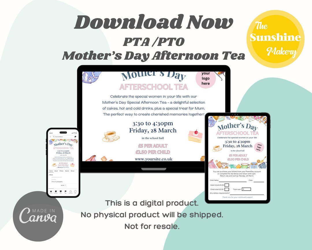 PTA / PTO Mother’s Day Afternoon Tea Template | Fundraiser Event Flyer ...