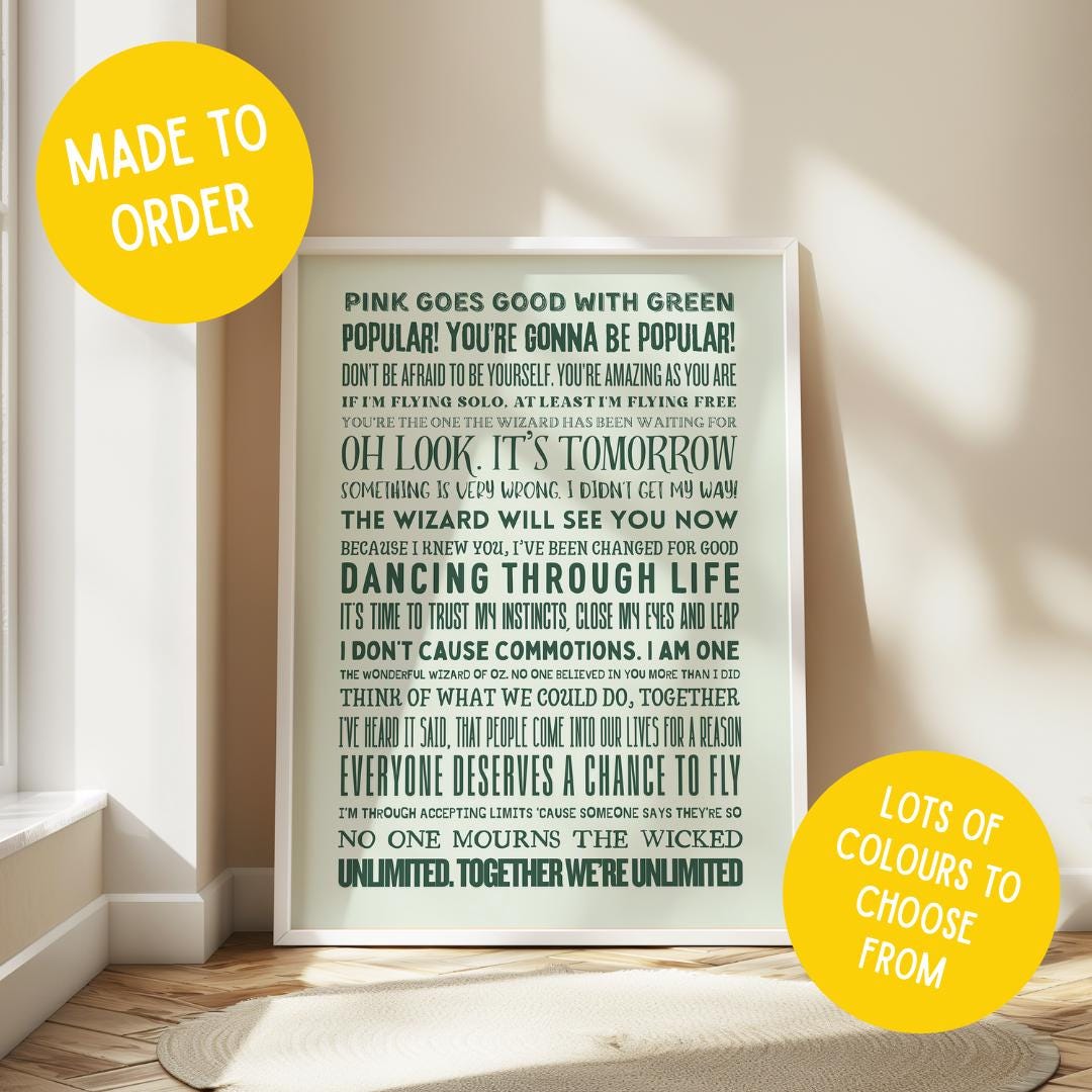 Wicked Quotes Typography Poster – Musical Theatre Wall Art | Various ...