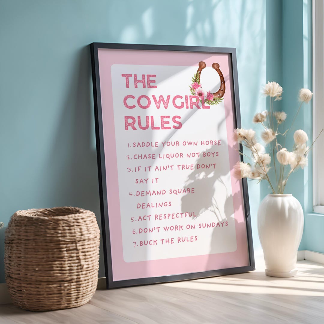 Western Pink Cowgirl Cowboy Rules Print – Cute Wall Art - Made to Order ...