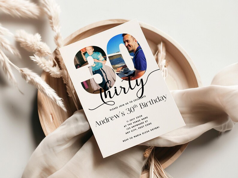 Editable 30th Birthday Invitation Template: Canva Photo Invite (digital ...